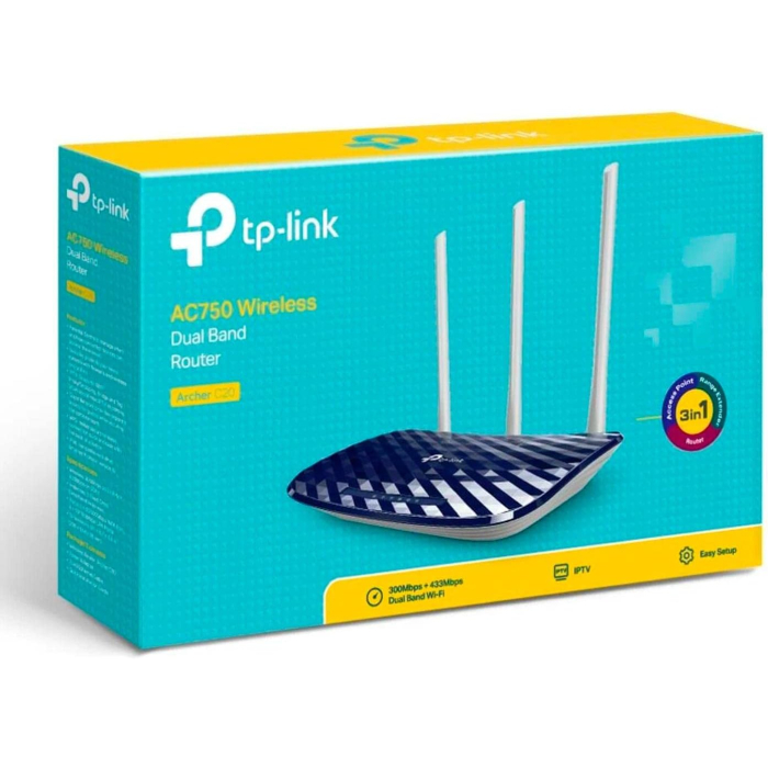 TP-Link Archer C20 Wireless Router, 4 Ports, Black - AC750